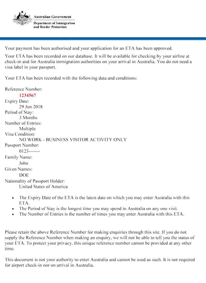 Visa Australia ETA | Information and request